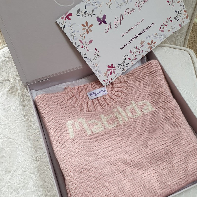 Girls Personalised Name Sweater Pale Pink | Personalised hand made baby ...