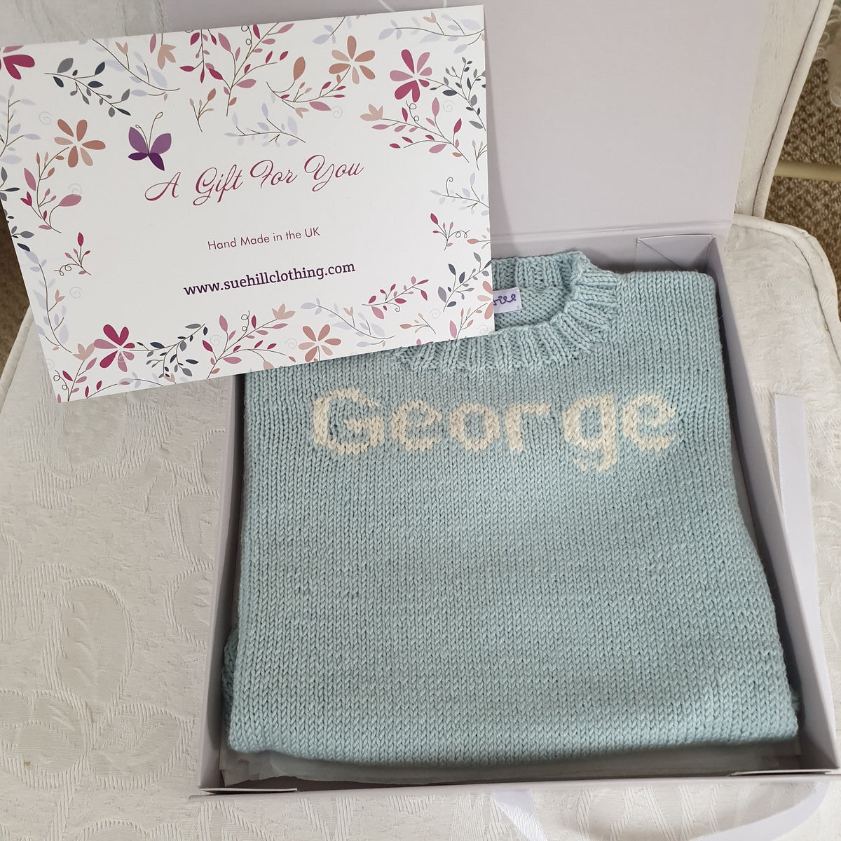 Boy's Personalised Name Sweater Pale Blue | Personalised hand made baby ...